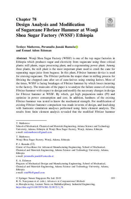 (PDF) Design Analysis and Modification of Sugarcane Fibrizer Hammer at ...