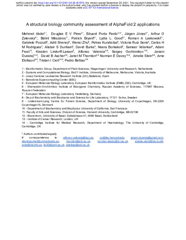 (PDF) A structural biology community assessment of AlphaFold 2 applications