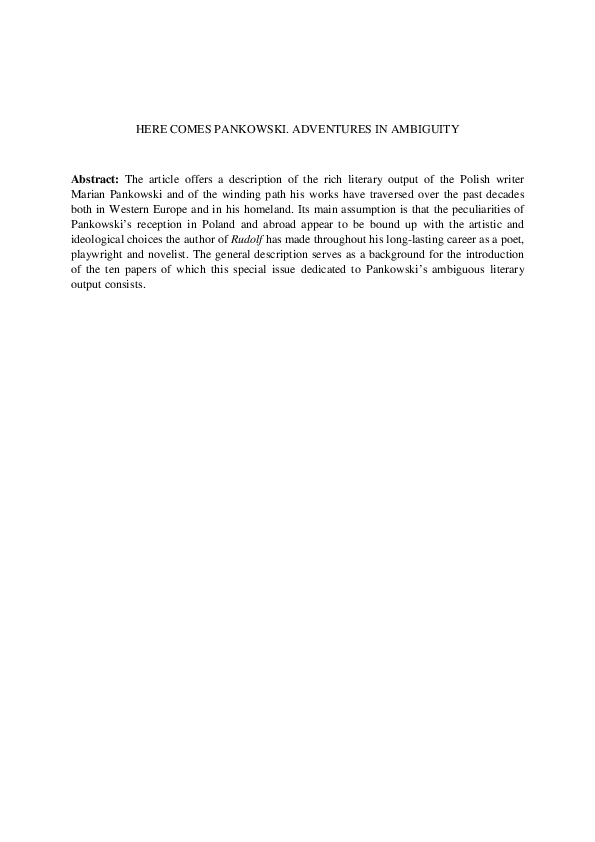 (PDF) Here Comes Pankowski. Adventures in Ambiguity