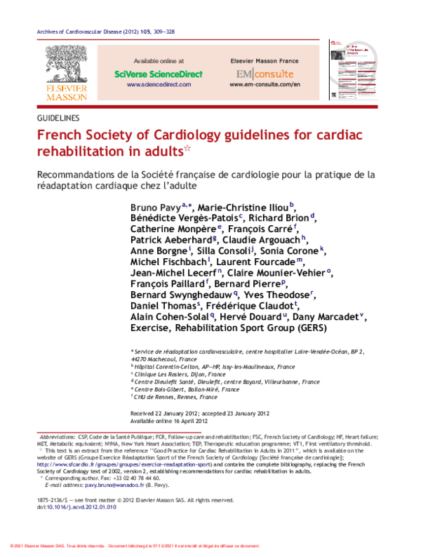 (PDF) French Society of Cardiology guidelines for cardiac ...