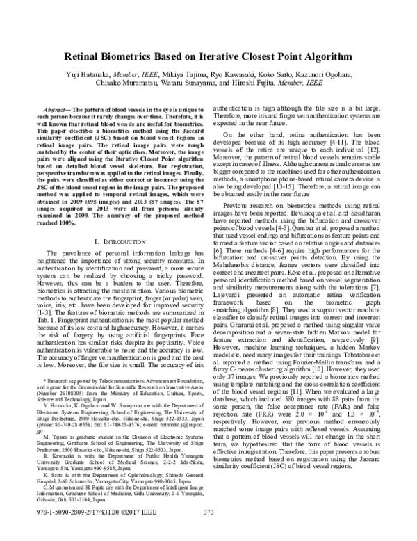 (PDF) Retinal biometrics based on Iterative Closest Point algorithm