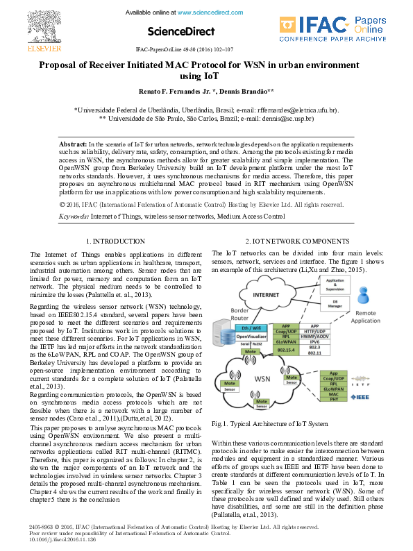 Pdf Proposal Of Receiver Initiated Mac Protocol For Wsn In Urban Environment Using Iot 