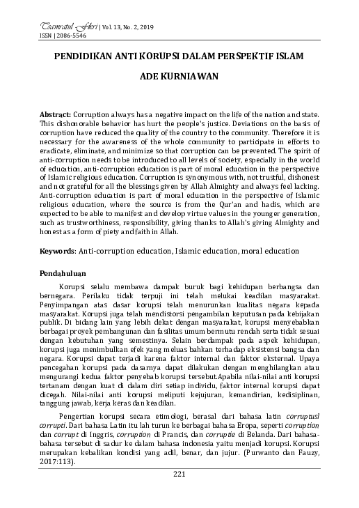 (PDF) Pendidikan Anti Korupsi dalam Perspektif Islam