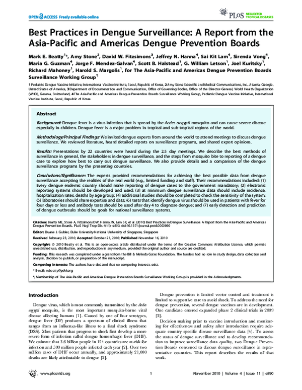 (PDF) Best practices in dengue surveillance: a report from the Asia ...