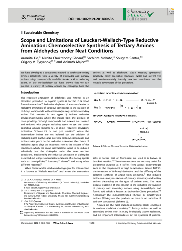 (PDF) Scope and Limitations of Leuckart-Wallach-Type Reductive ...