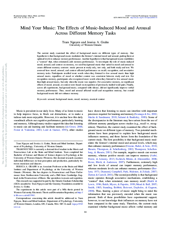 (PDF) Mind your music: The effects of music-induced mood and arousal ...