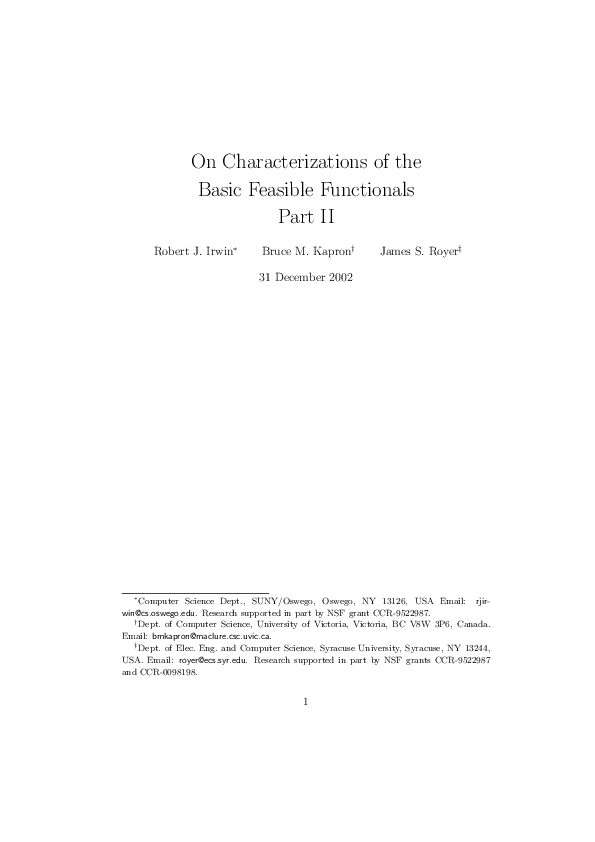 (PDF) On Characterizations of the Basic Feasible Functionals, Part I | ROBERT IRWIN - Academia.edu