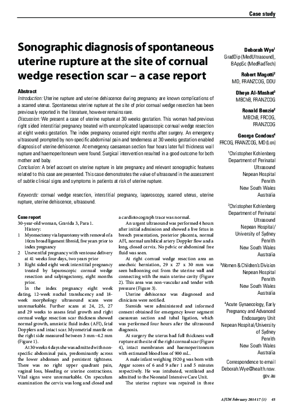 (PDF) Sonographic diagnosis of spontaneous uterine rupture at the site ...