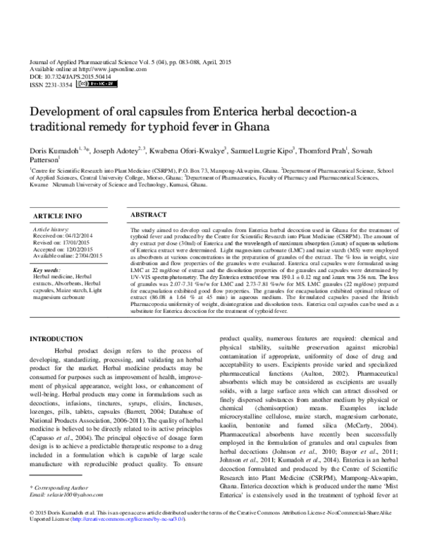 (PDF) Development of oral capsules from Enterica herbal decoction-a ...