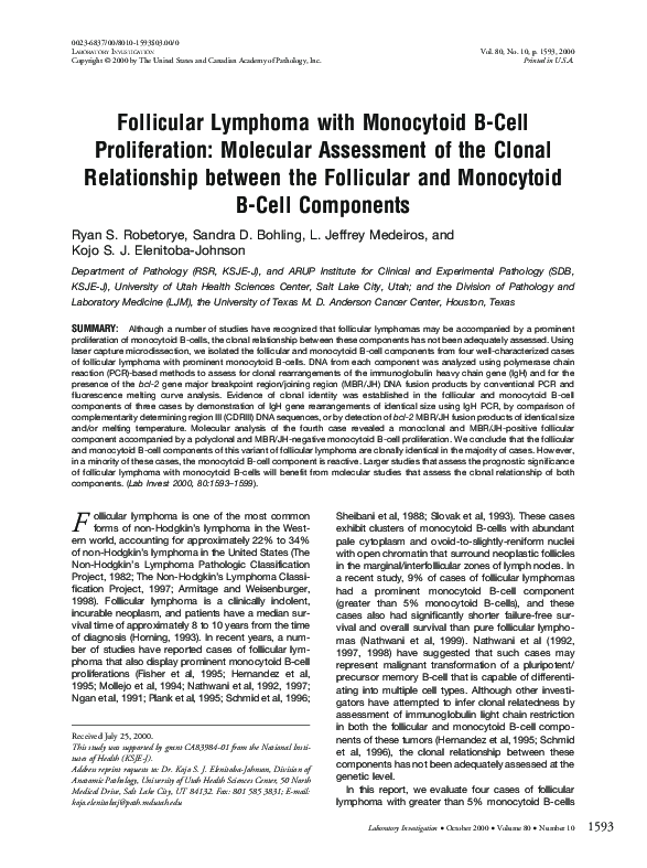 (PDF) Follicular Lymphoma with Monocytoid B-Cell Proliferation ...