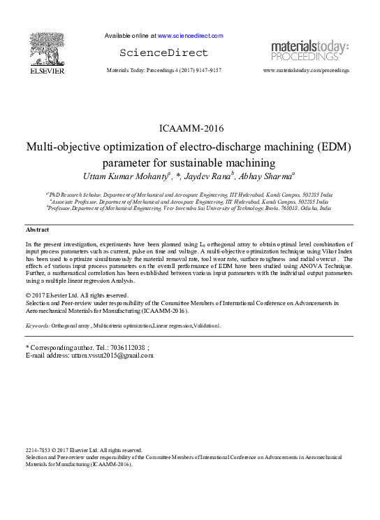 (PDF) Multi-objective optimization of electro-discharge machining (EDM) parameter for ...