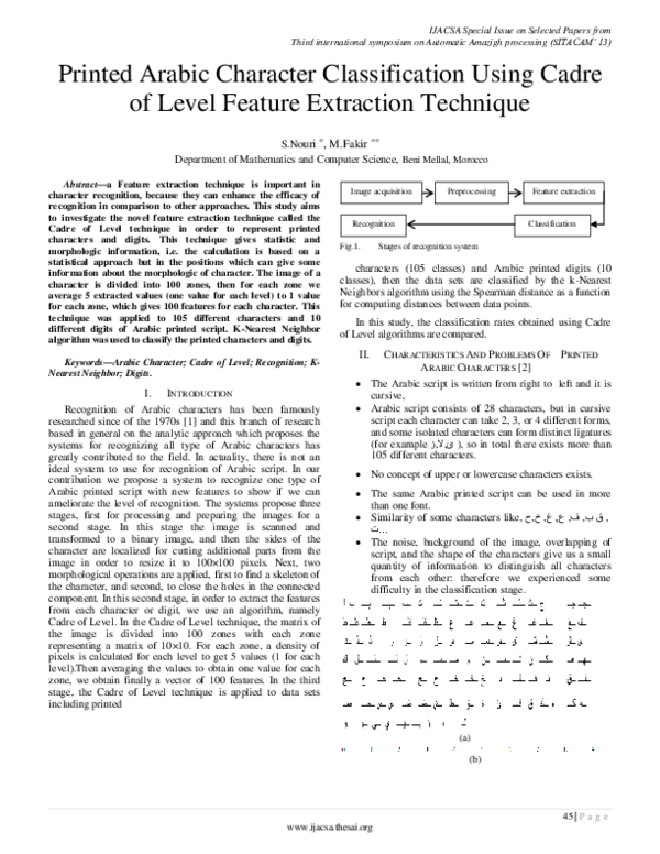 (PDF) Printed Arabic Character Classification Using Cadre of Level ...
