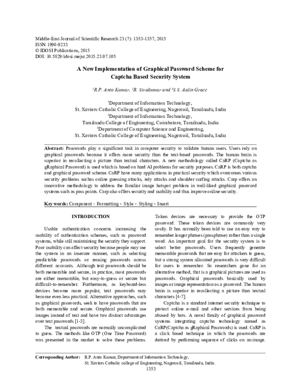(PDF) A New Implementation of Graphical Password Scheme for Captcha Based Security System