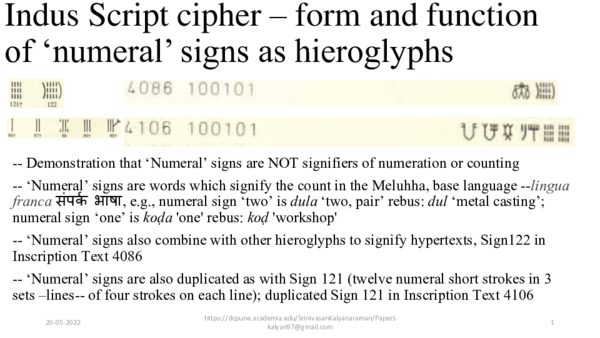 (PDF) Indus Script cipher – form and function of ‘numeral’ signs as ...