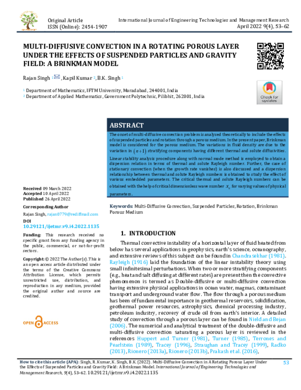 (PDF) MULTI-DIFFUSIVE CONVECTION IN A ROTATING POROUS LAYER UNDER THE EFFECTS OF SUSPENDED ...