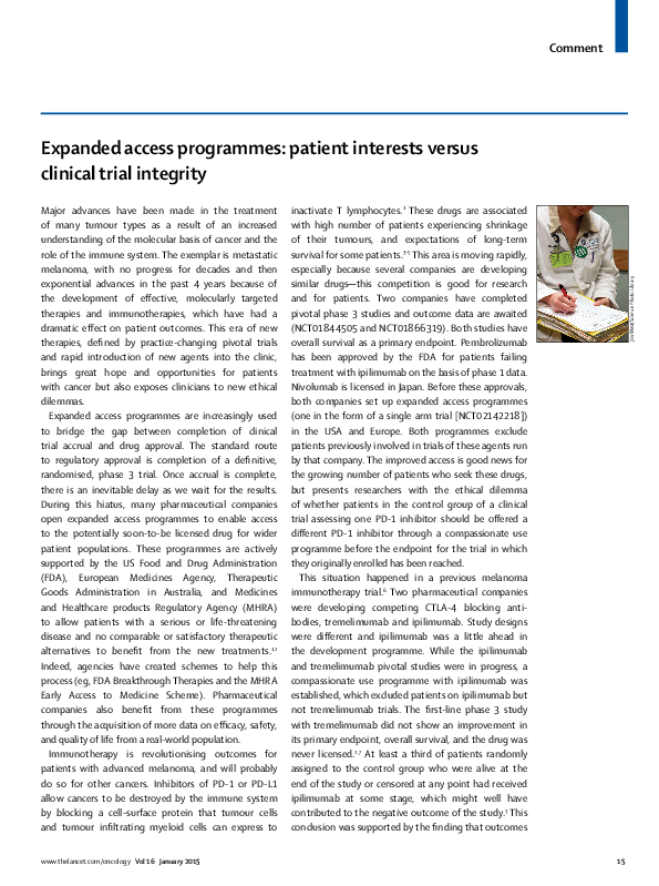 (PDF) Expanded access programmes: patient interests versus clinical ...