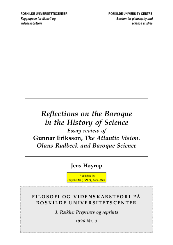 (PDF) Reflections on the Baroque in the History of Science