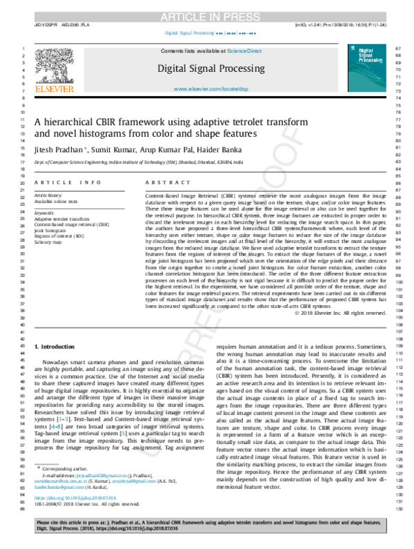 Pdf A Hierarchical Cbir Framework Using Adaptive Tetrolet Transform And Novel Histograms From