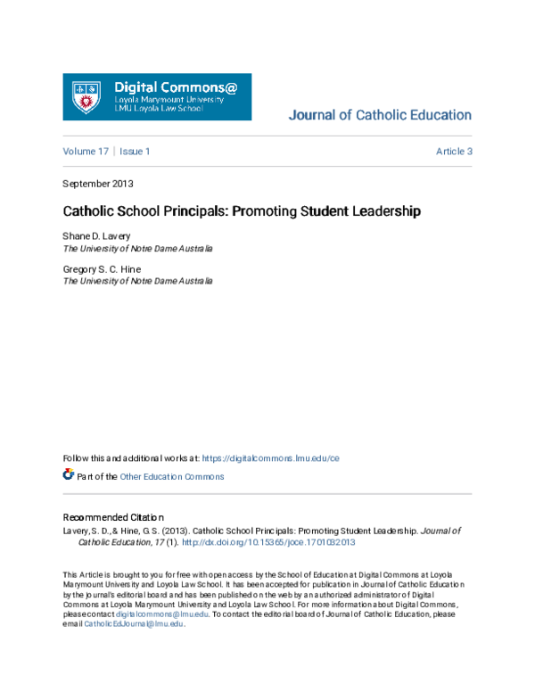 (PDF) Catholic school principals: Promoting student leadership