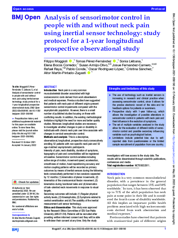 (PDF) Analysis of sensorimotor control in people with and without neck pain using inertial ...
