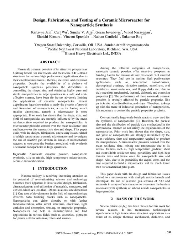 (PDF) Design, Fabrication, and Testing of a Ceramic Microreactor for ...