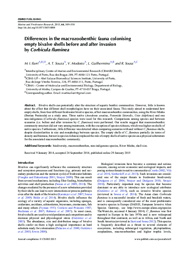 (PDF) Differences in the macrozoobenthic fauna colonising empty bivalve ...