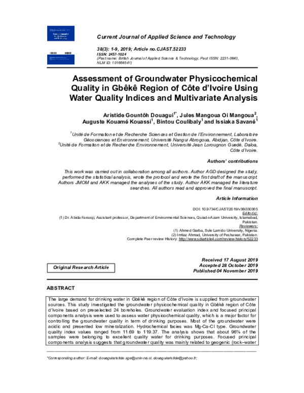 (PDF) Groundwater Quality Analysis in Côte d'Ivoire's Gbêkê Region