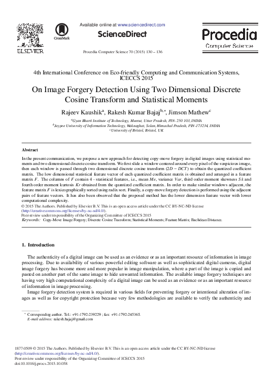 Pdf On Image Forgery Detection Using Two Dimensional Discrete Cosine Transform And Statistical
