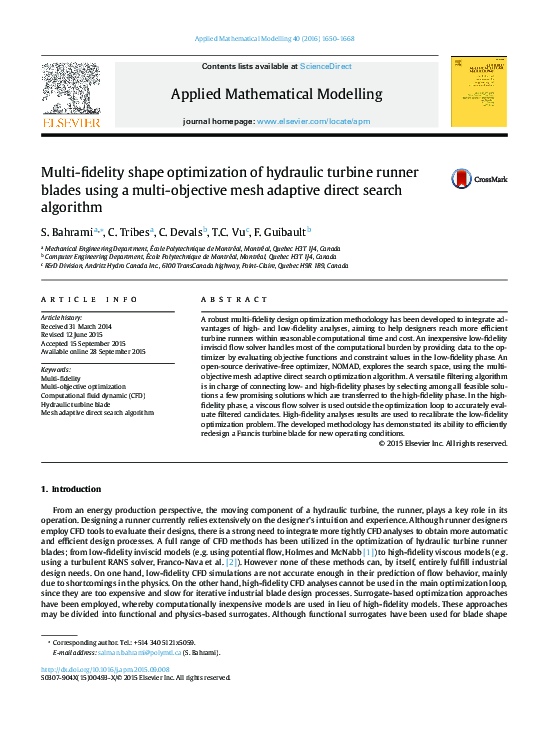Pdf Multi Fidelity Shape Optimization Of Hydraulic Turbine Runner Blades Using A Multi