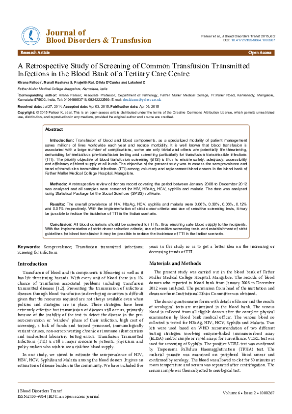 (PDF) A Retrospective Study of Screening of Common Transfusion ...