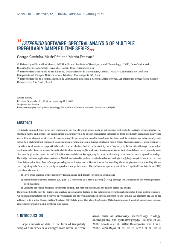 Pdf Lstperiod Software Spectral Analysis Of Multiple Irregularly