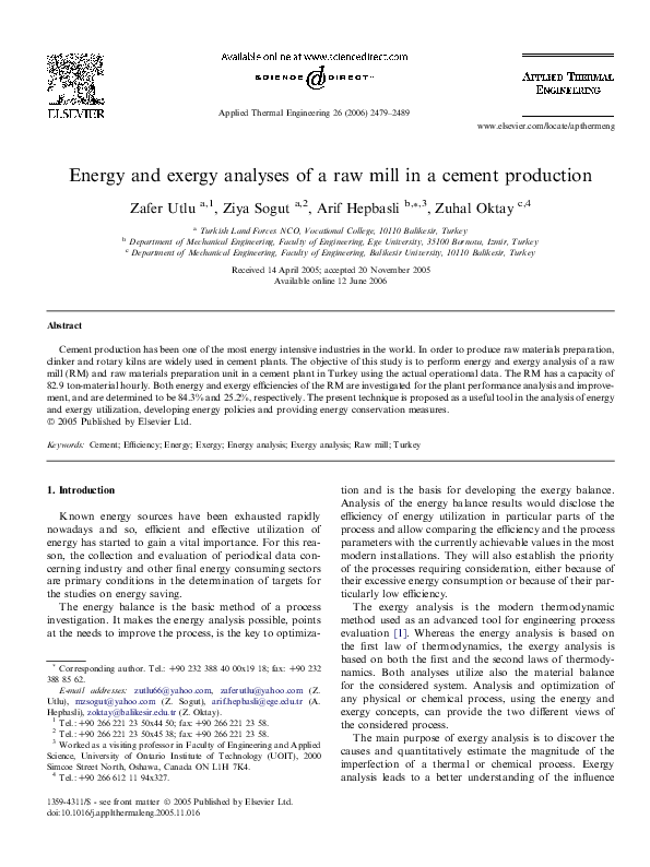 (PDF) Energy and exergy analyses of a raw mill in a cement production