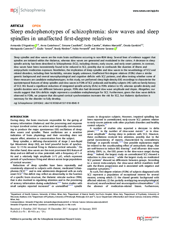 (PDF) Sleep endophenotypes of schizophrenia: slow waves and sleep spindles in unaffected first ...