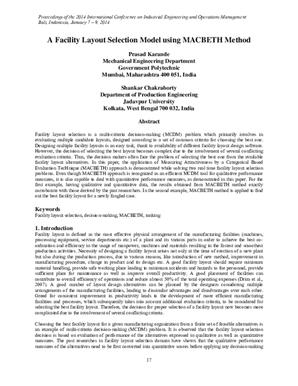 (PDF) A Facility Layout Selection Model using MACBETH Method