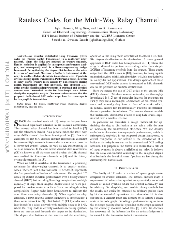 (PDF) Rateless Codes for the Multiway Relay Channel