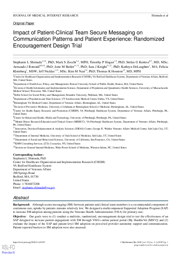 (PDF) Impact of Patient-Clinical Team Secure Messaging on Communication ...