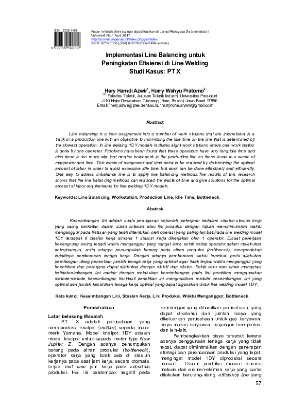 (PDF) Implementasi Line Balancing untuk Peningkatan Efisiensi di Line ...