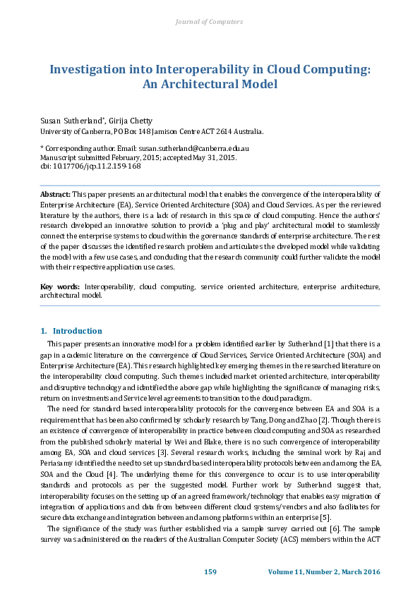 (PDF) Investigation into Interoperability in Cloud Computing: An Architectural Model