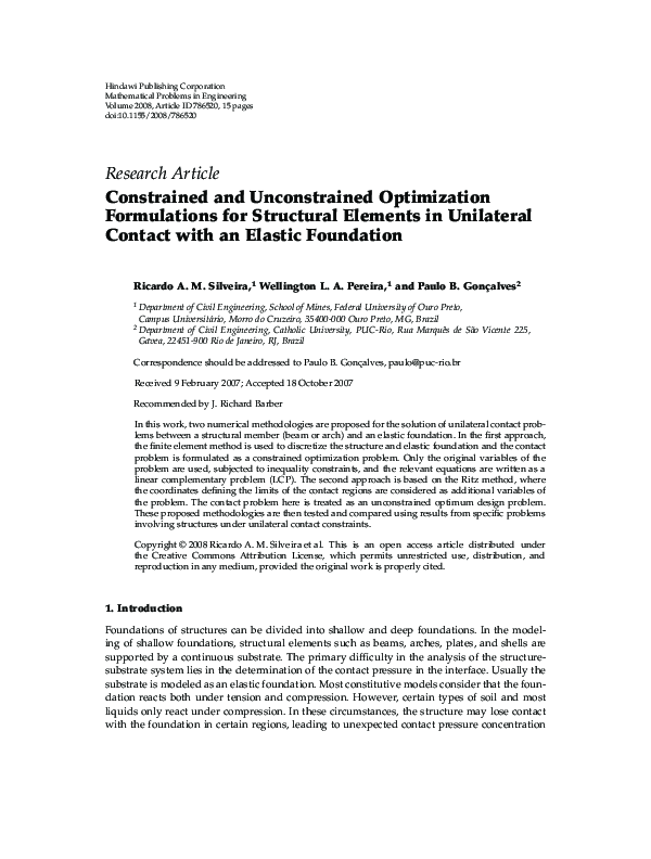 Pdf Constrained And Unconstrained Optimization Formulations For Structural Elements In