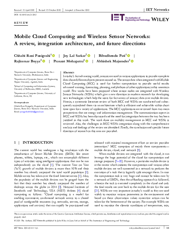 (PDF) Mobile Cloud Computing and Wireless Sensor Networks: A review, integration architecture ...