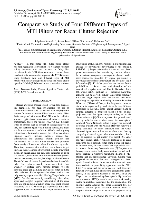 (PDF) Comparative Study of Four Different Types of MTI Filters for ...