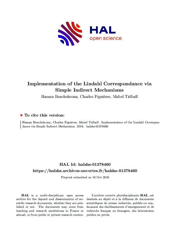 (PDF) Implementation of the Lindahl Correspondance via Simple Indirect ...
