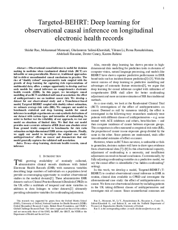 Pdf Targeted Behrt Deep Learning For Observational Causal Inference