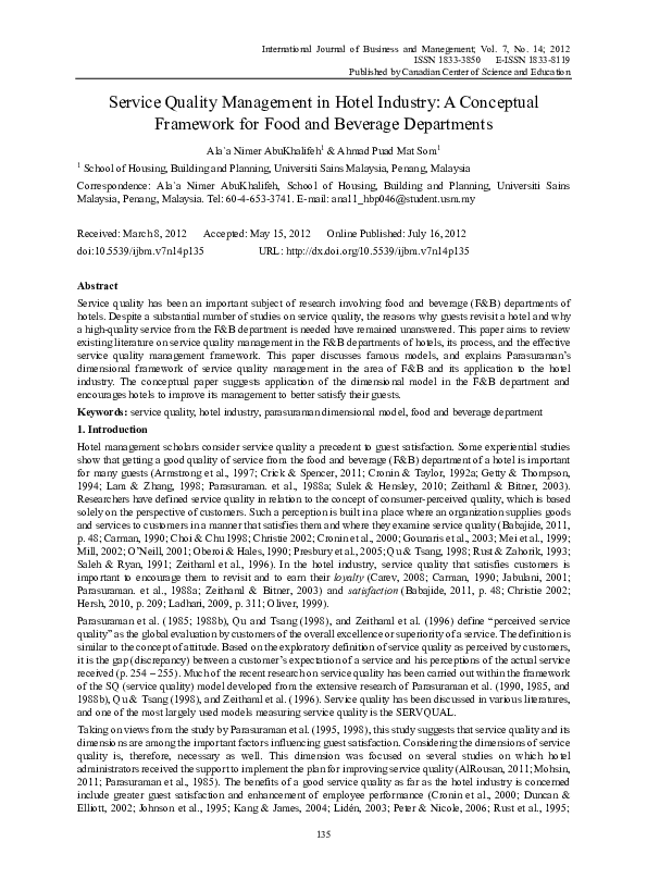 (PDF) Service Quality Management in Hotel Industry: A Conceptual ...