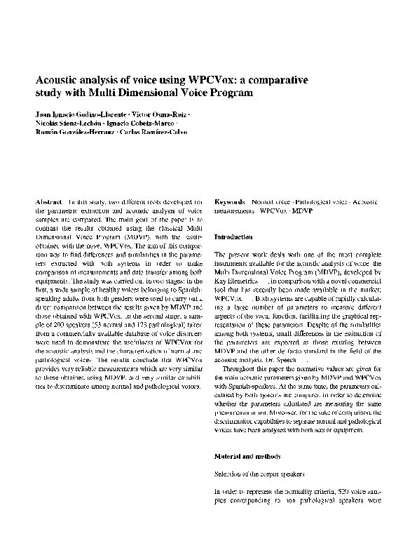 (PDF) Acoustic analysis of voice using WPCVox: a comparative study with ...