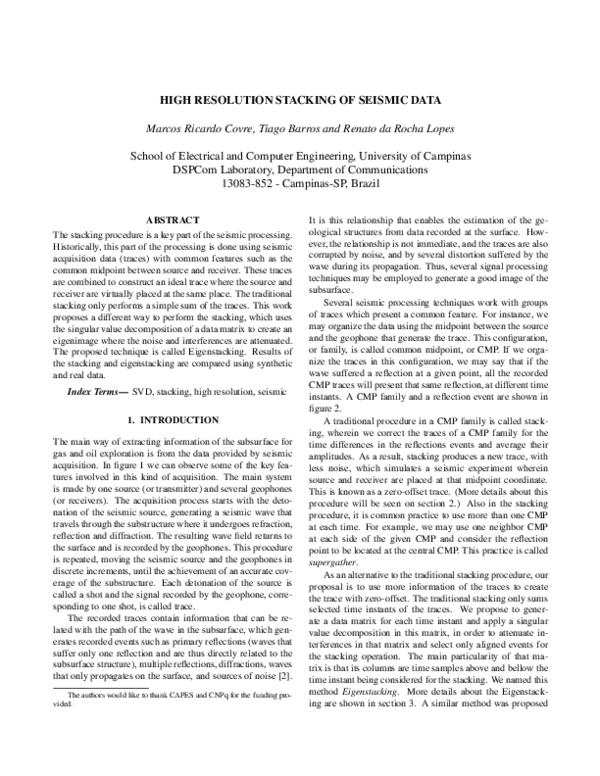(PDF) High Resolution Stacking Of Seismic Data