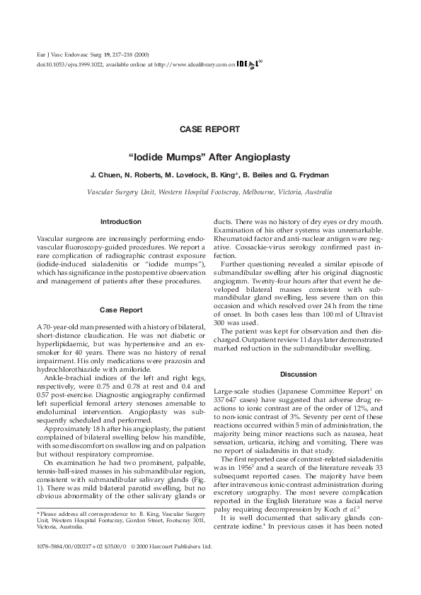(PDF) CASE REPORT: “Iodide Mumps” After Angioplasty