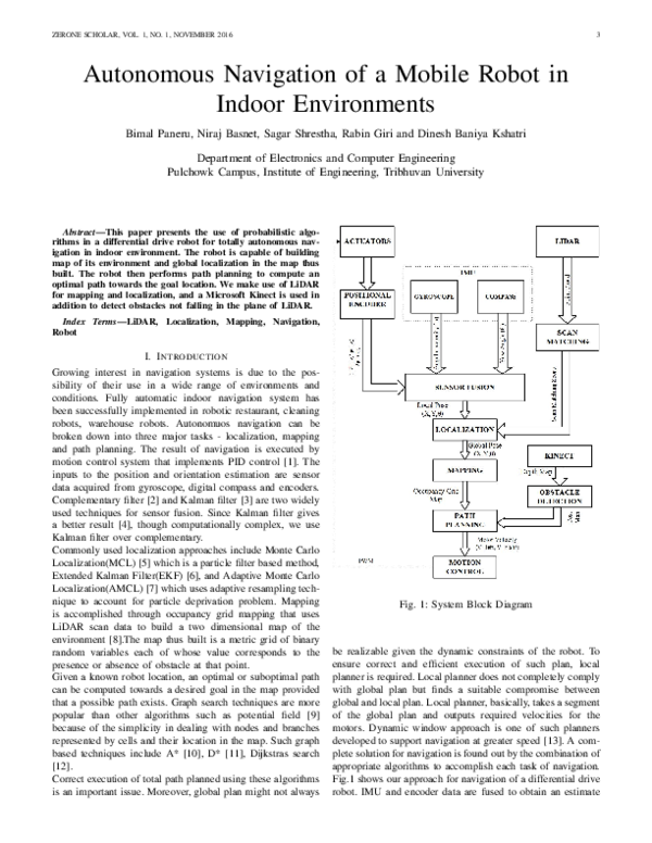 Pdf Autonomous Navigation Of A Mobile Robot In Indoor Environments