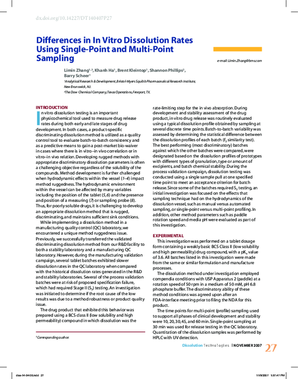 (PDF) Differences in In Vitro Dissolution Rates Using Single-Point and ...