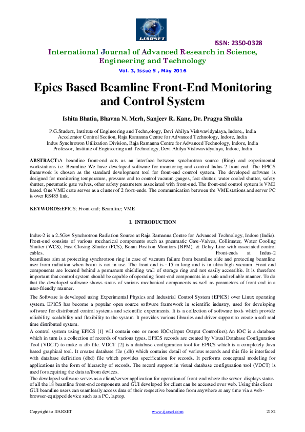 (PDF) Epics Based Beamline Front-End Monitoring and Control System